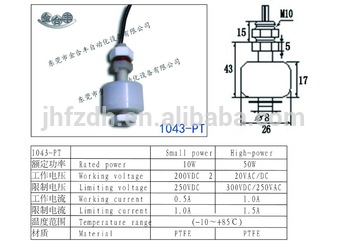 High chemical-resistance Teflon sensor float switch liquid level switch ...